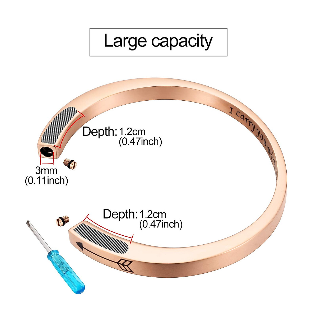 Dletay Urn Bracelet Cremation Bracelet for Ashes Memorial Ashes Bracelet Openable Cuff Bangle Bracelet-I Carry You with Me (Rose Gold)