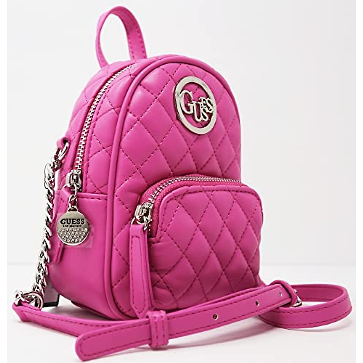 GUESS Factory Women's Evan Pink Quilted Mini Backpack Style Crossbody Handbag Purse