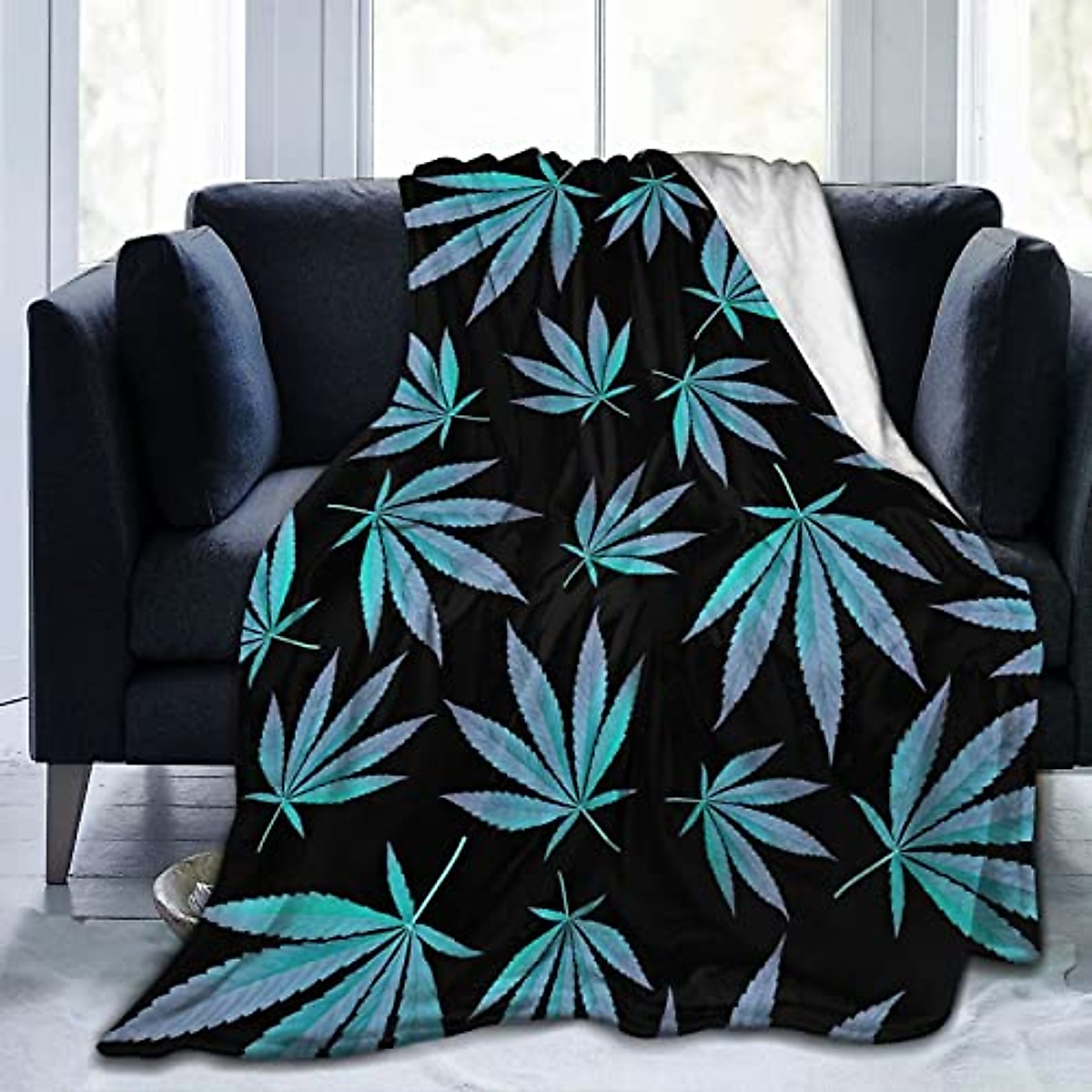 DICITNET Blue Leaves Weed Blanket Throw Blanket Lightweight Microfiber Blankets for Bed Couch Sofa Blanket Quilt 80"X60"