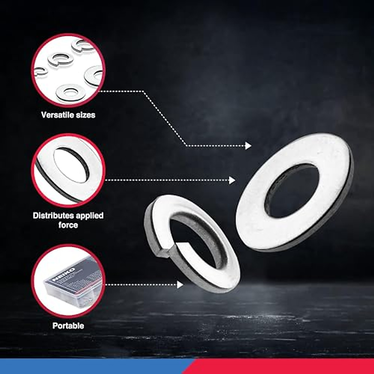 NEIKO 50400A Stainless Steel Lock and Flat Washer Assortment | 350 Piece Set | 12 Different Sizes in Spring Lock and Flat Design | Prevent Loose Fasteners