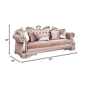 Acme Northville Sofa with 5 Pillows in Velvetand Antique Silver