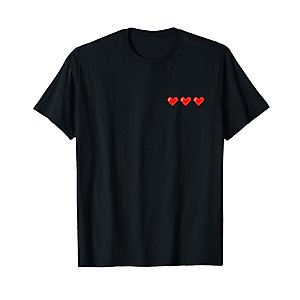 Pocket Pixel Heart Three Extra Life Gamer 3 Red Heart Pixel T-Shirt