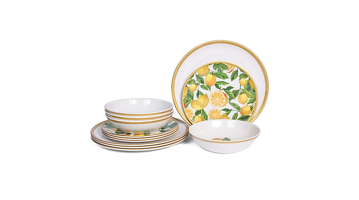 Lemon Melamine Dinnerware Set for 4 | Durable & Stylish