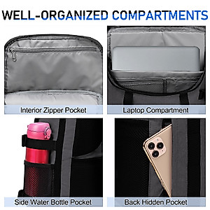 Kasqo Laptop Backpack for Men, 17 Inch Rolltop Large Capacity Water Resistant School College Travel Bookbag Casual Daypack, Dark Grey