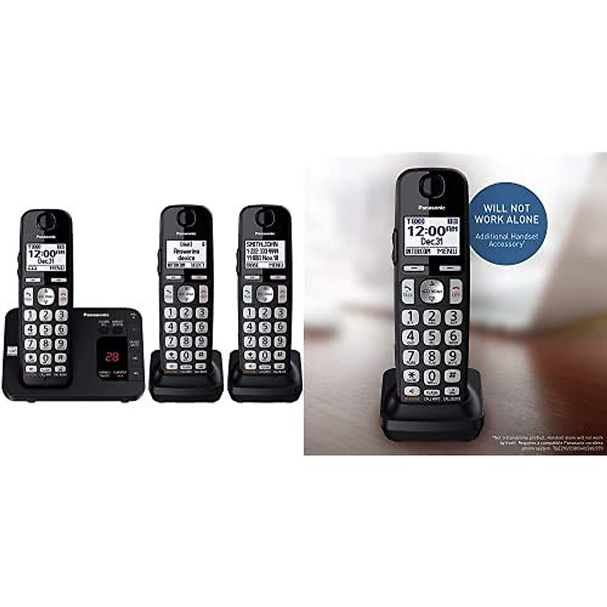 Panasonic DECT 6.0 Expandable Cordless Phone System with Answering Machine and Call Blocking - 4 Handsets - TGE433 (4 Handsets)+TGEA40B1 (1) (Black)