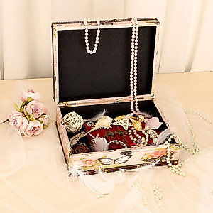 ELLDOO Butterfly Treasure Chest Box, Wooden + PU Leather Storage Decorative Box for Jewelry Trinkets Photos, Rectangular Keepsakes box for Girls Women Gifts