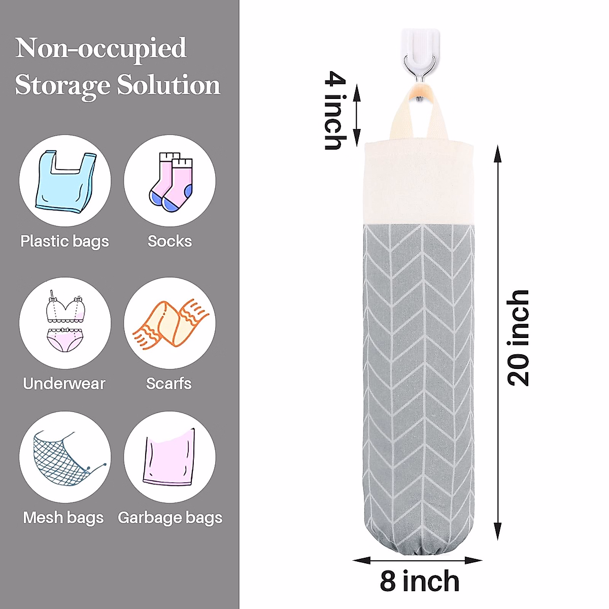 Plastic Bag Holder, Canvas Grocery Bag Holder Dispenser, Wall Mount Shopping Trash Bag Storage Organizer for Home Kitchen