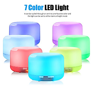 Ultrasonic Cool Mist Humidifier,Portable Small Humidifiers for Bedroom Home Office Travel Kids Baby Room,Aroma Essential Oil Diffuser 7 Color Night Light with High Low Mist Output,Timer,Auto Shut Off