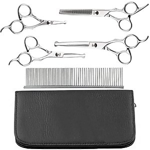WUXIAN Dog Grooming Scissors,5 in 1 Cat Dog Grooming Scissors Set,Safety Round Tip,Heavy Duty Stainless Steel Dog Grooming kit Suitable for a Variety of Pets
