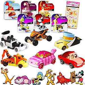 Walt Disney Studio Character Cars Collectible Toys Disney Hot Wheels Set - 6 Pc Disney Animals Hot Wheels Character Cars Bundle with Disney Princess Palace Stickers