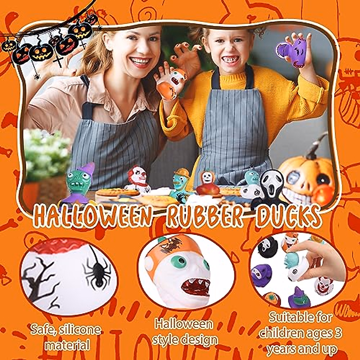 SCIONE 24PCS Halloween Rubber Duck Party Favors, Assorted Ducks Toys for Kids Trick or Treat Supplies, Goodie Bag Fillers, Prizes for Kids Baby Shower Bathtub Toys