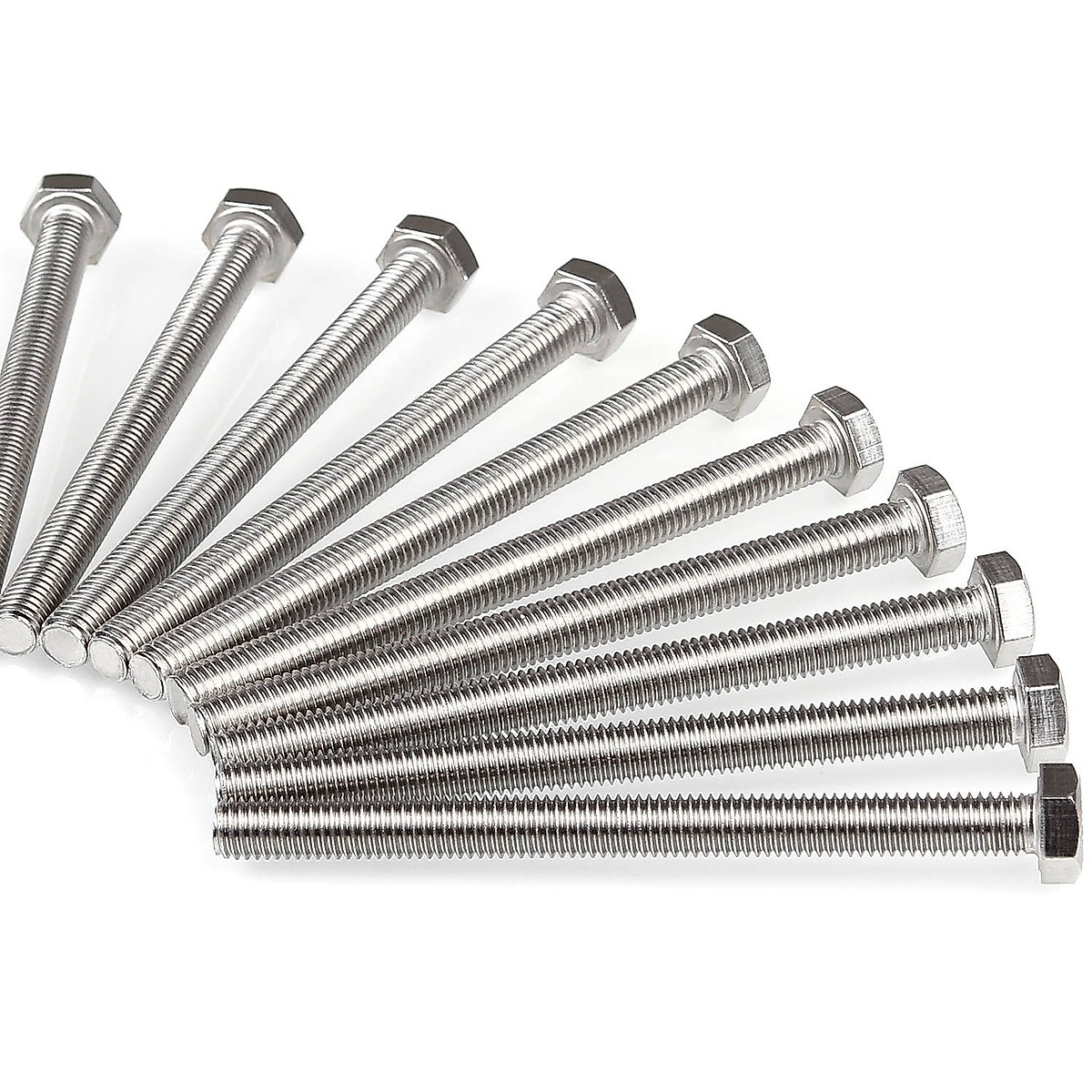 10PCS M8 Hex Bolt, Stainless Steel M8-1.25 x 100mm Hex Head Screw Bolts, A2-70(304) Fully Threaded Hex Tap Bolts
