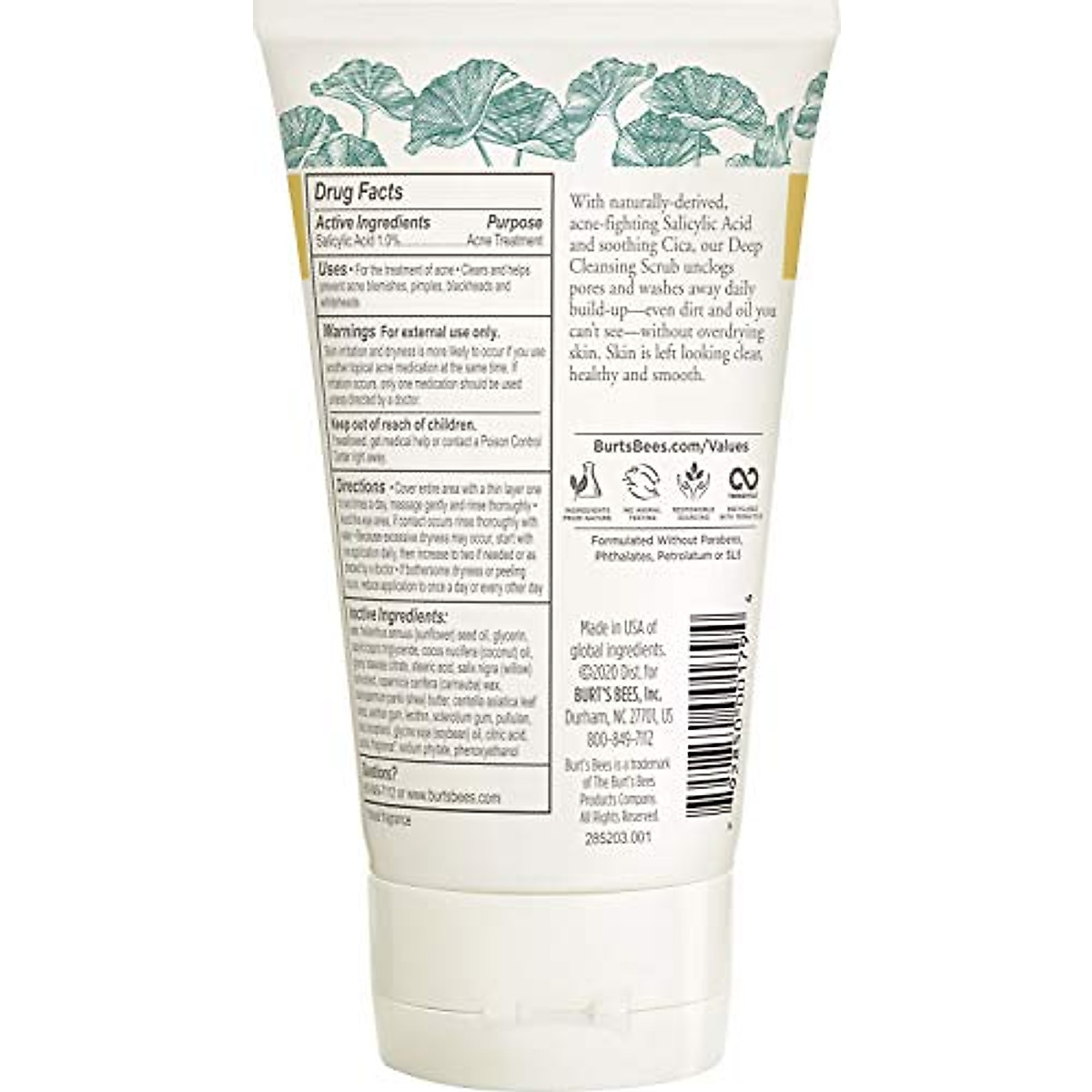 Burt's Bees Natural Acne Solutions Pore Refining Cleansing Scrub, Exfoliating Face Wash for Oily Skin, 4 Oz (Package May Vary)