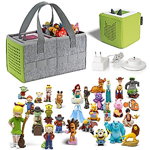 Carrying Case for Toniebox Starter Set & Storage Bag for Tonies Figurine, Waterproof Folding Bag with Handle Felt Cloth Musical Toy for Kids Toniebox & Accessories Green