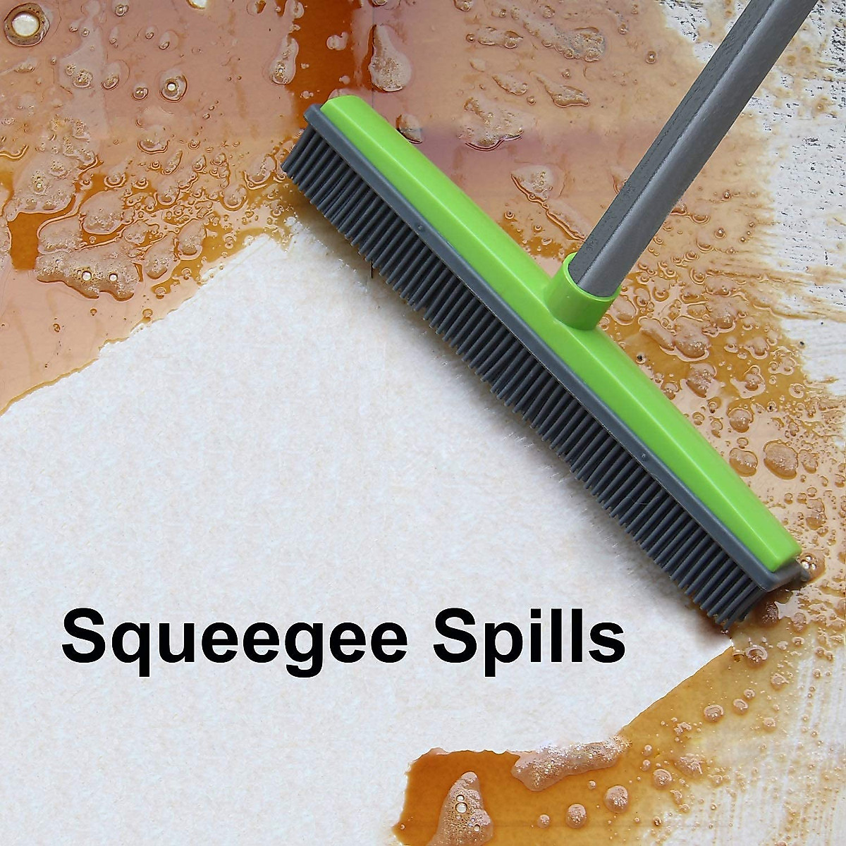 Push Broom Long Handle Rubber Bristles Sweeper Squeegee Edge 59 inches Non Scratch Bristle Broom and Push Broom Stiff Indoor Outdoor Rough Surface Floor Scrub Brush 17.7 inches Wide 61.8 inches