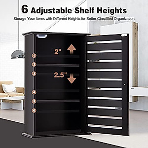 Tangkula Bathroom Wall Cabinet, Medicine Cabinet with 3 Tier Adjustable Storage Shelves with Single Louvered Door, Hanging Cupboard for Home Living Room Kitchen Bedroom Hotel (Brown)