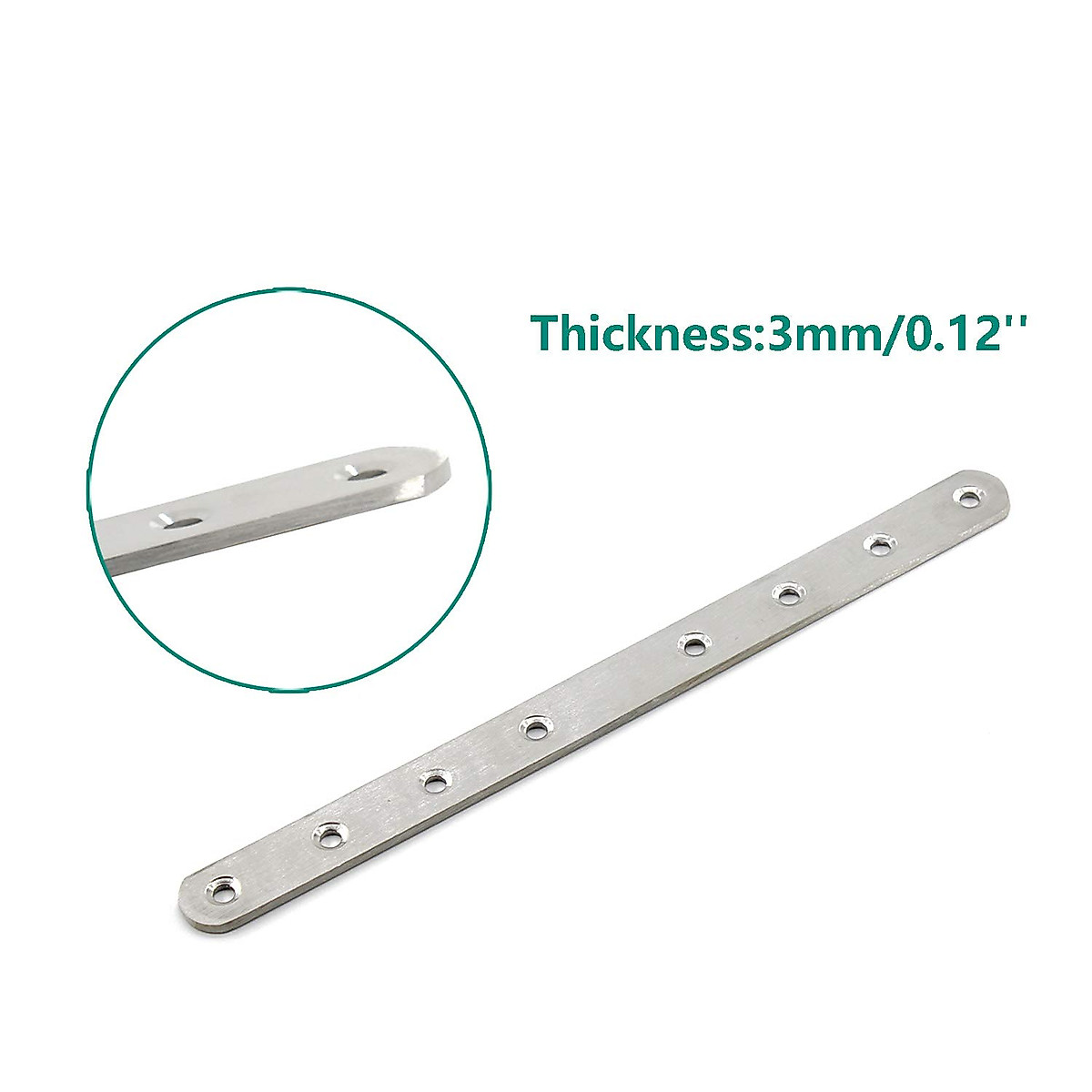 4 Pack Flat Mending Plate for Wood,ULIFESTAR Stainless Steel Straight Brackets 250mm / 10" Length 8 Screw Hole Flat Repair Fixing Wood Brace Joining Plates Connector with Fixing Screws