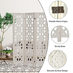 White Room Divider 4 Panel Cutout Room Divider and Folding Privacy Screens 5.6ft Temporary Wall Dividers Room Separator Free Standing Room Dividers for Home Office Restaurant Bedroom