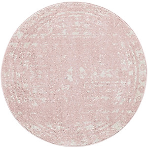 Unique Loom Lennon Collection Area Rug - Zal (4' 1" Round, Pink/ Ivory)