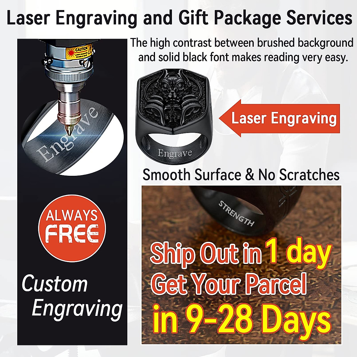 FaithHeart Customized Engrave Old-school Women Anubis Band Ring Stainless Steel Shield Shape Ankh Protection Jewelry