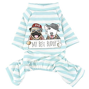 Zunea Dog Pajamas for Small Dogs Girl Boy Soft Cotton Puppy Clothes Jumpsuit Sleeping Wear Rompers Striped Printed Bodysuit Pyjamas Pet Overalls Outfits Apparel for Chihuahua Doggie Cat Blue M