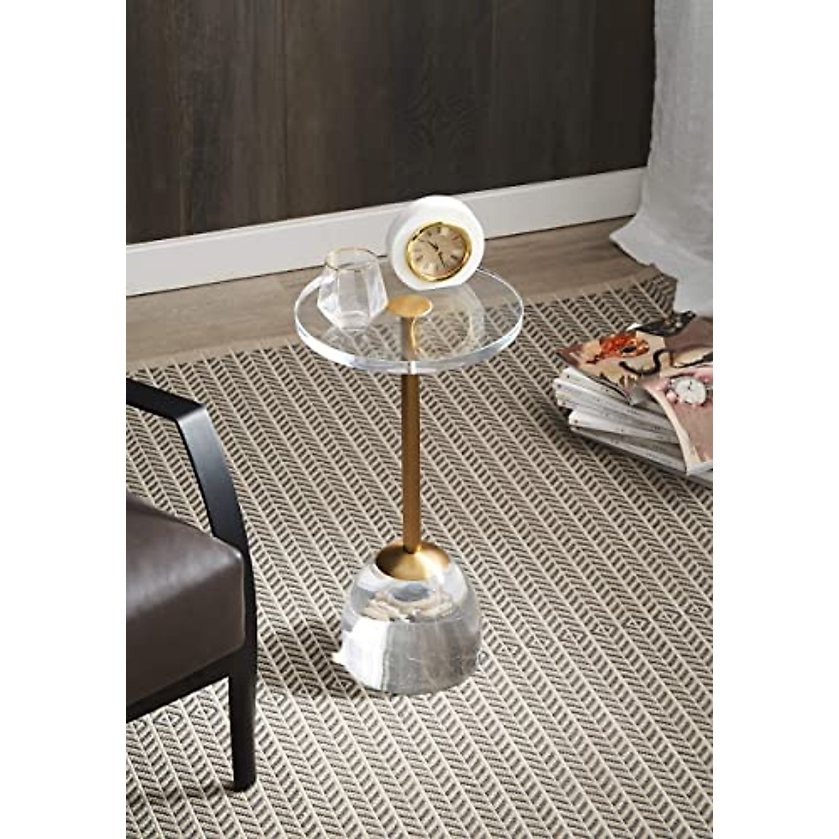 Artmaze Clear Acrylic End Table,Brushed Brass Metal,Side Table for Office,Nightstand for Living Room and Bedroom,Easy Assembly,12x12 inch，21.3 inch high