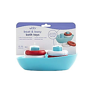 Ubbi Boat & Buoys Bath Toys, Includes 1 Boat and 4 Buoys, Bath Time Toys for Toddlers,Cyan,red,White