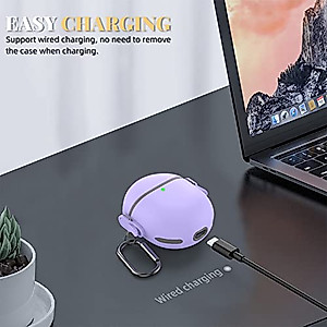 Google Pixel Buds Pro Case(2022), WOFRO Secure Lock Shock-Absorbing Protective Cover Skin for Pixel Buds Pro Accessories with Carabiner & Lanyard [One-Click Pop] (Purple)