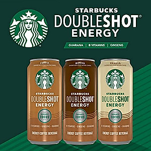 Starbucks RTD Energy Drink, Doubleshot Energy Drink, Coffee, Guarana, Vitamin B, Ginseng, 15 oz Cans (12 Pack)