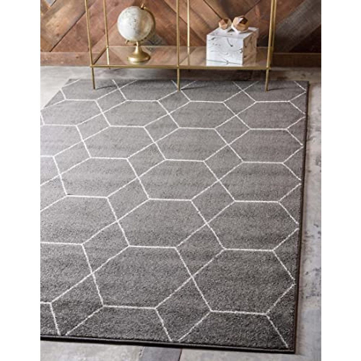 Unique Loom Trellis Frieze Collection Area Rug - Geometric (8' x 10', Dark Gray/ Ivory)