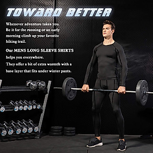 Men's Compression Shirts Long Sleeve, Base-Layer Quick Dry Workout T Shirts Sports Running Tops for Gym Black