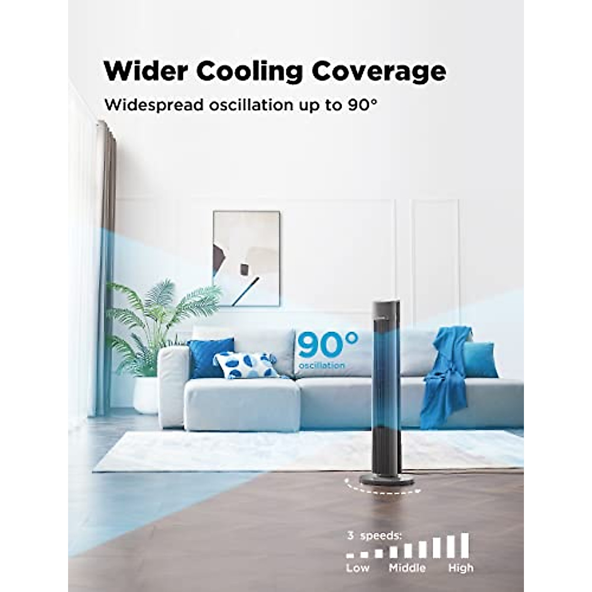 PELONIS 40''Oscillating Tower Fan | Remote Control | Quiet Stand Up | 3 Speed Settings | 3 Modes |15-Hour Timer | LED Display | for Bedroom Home Office Use| Black