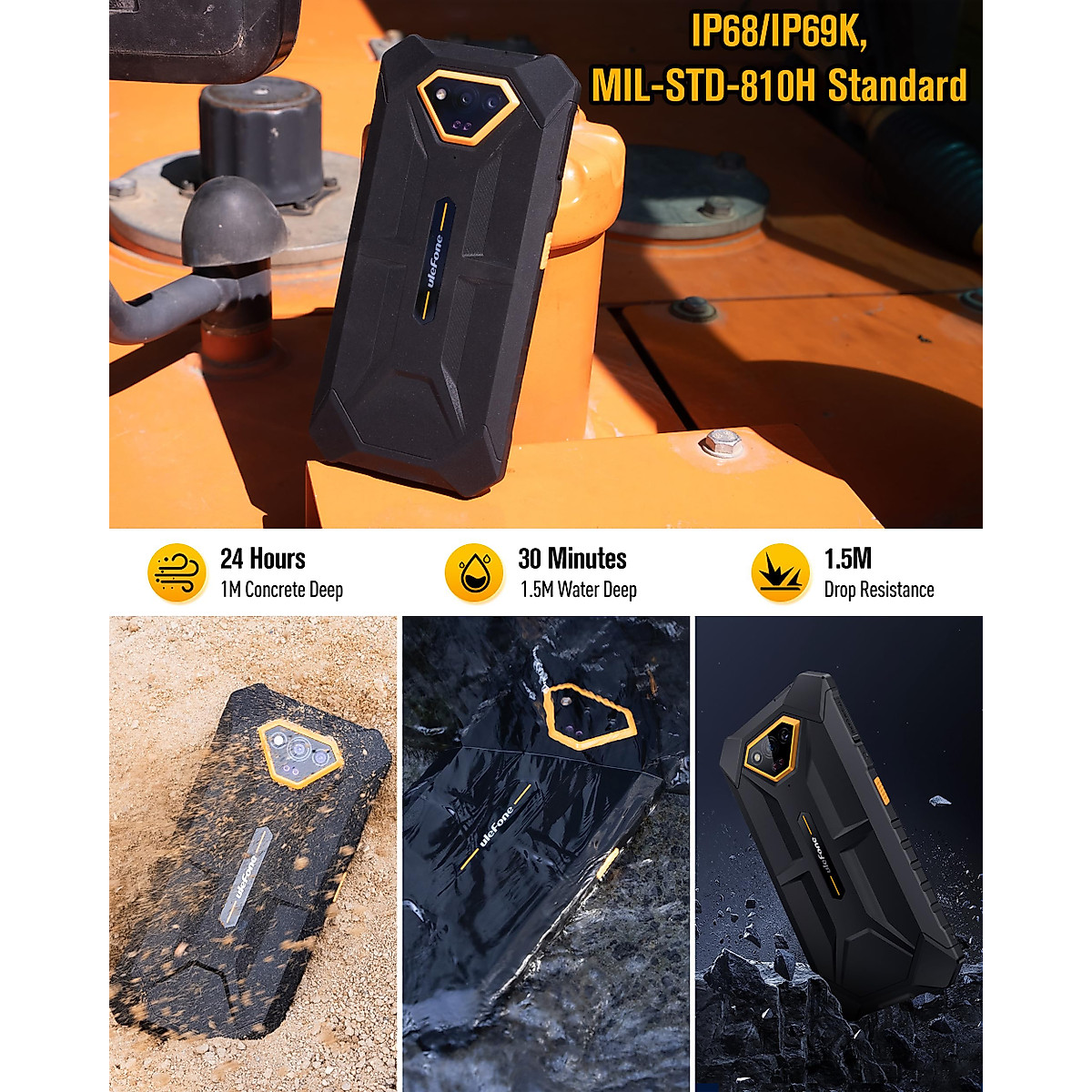 Ulefone Armor X13 Rugged Phones 2023, 50MP Rear Camera, 24MP Night Vision Camera, Up to 12GB RAM, 64GB ROM, 6320mAh, Android 13, IP68/IP69K Unlocked Smartphone, 4G LTE Cell Phone (Black)