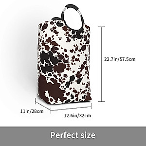 MIFSOIAVV Cowhide Brown Milk Cow Print Large Laundry Basket Collapsible Organizer Bin Animal Cowhide Skin Pattern Laundry Hamper with Handles Durable Washing Bin Dirty Basket for Nursery Clothes Toys