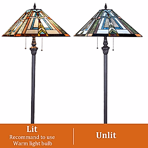 Thatyears Tiffany Floor Lamp 2-Light 16" Wide Mission Antique Style Stained Glass Lampshade for Living Room Bedroom
