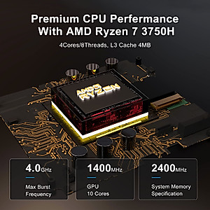 Wo-We Mini PC, AMD Ryzen 7 3750H, 4C/8T, up to 4.0GHz, 8GB DDR4 RAM, 256GB M.2 2280 NVME PCIE SSD,L3 Cache 4MB, Radeon RX Vega 10 Graphics Supports 4K@60Hz UHD Display,2* HDMI 2.0, WiFi 5, 3*USB 3.1