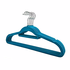 Uniware® Flocked Suede Hanger, Grooved Bar (Set of 10, Teal)