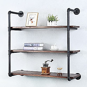 SUJIN Industrial Pipe Shelving Floating Shelves for Wall,Pipe Shelves with Wood Rustic Wall Shelves,36in Pipe Wall Shelf Metal Floating Shelf Wall Mounted,Iron Floating Bookshelf Hanging Book Shelves