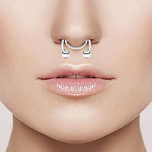 SCERRING Fake Septum Nose Hoop Rings Stainless Steel Faux Lip Ear Nose Septum Ring Non Piercing Clip On Nose Hoop Rings Body Piercing Jewelry Clear CZ 20PCS Mix Color 1#