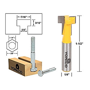 YONICO T Track T Slot Router Bit 3 Bit Set 1/4-Inch Shank 14392q