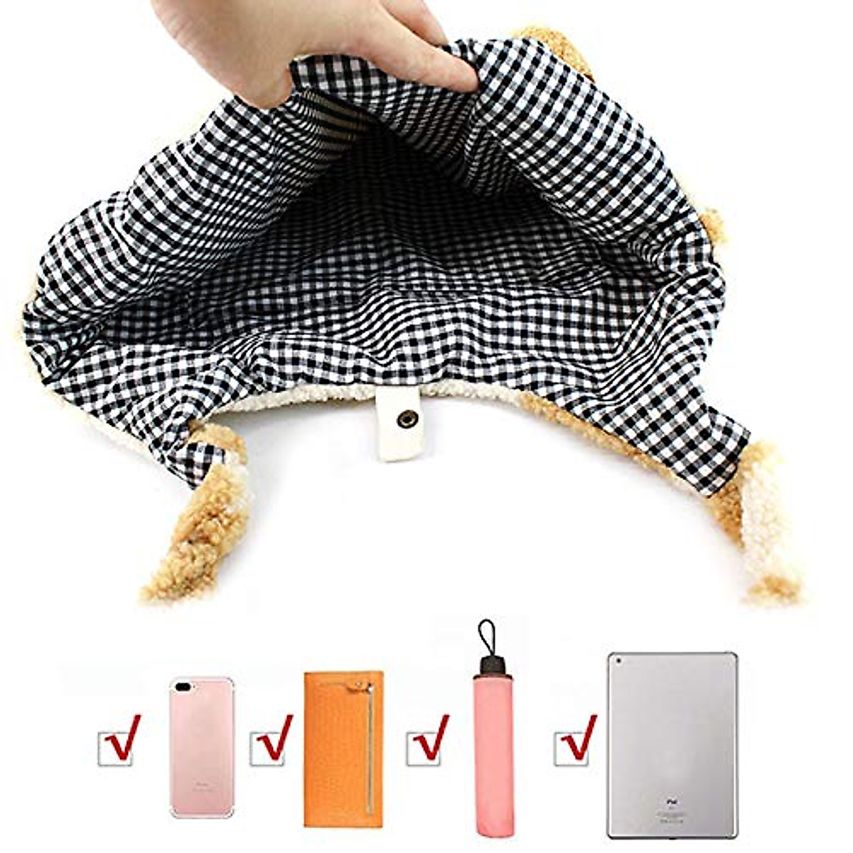 Women Girls Cute Bear Plush Shoulder Bag Large Tote Handbag Purse Faux Fur Shopping Dating Bag