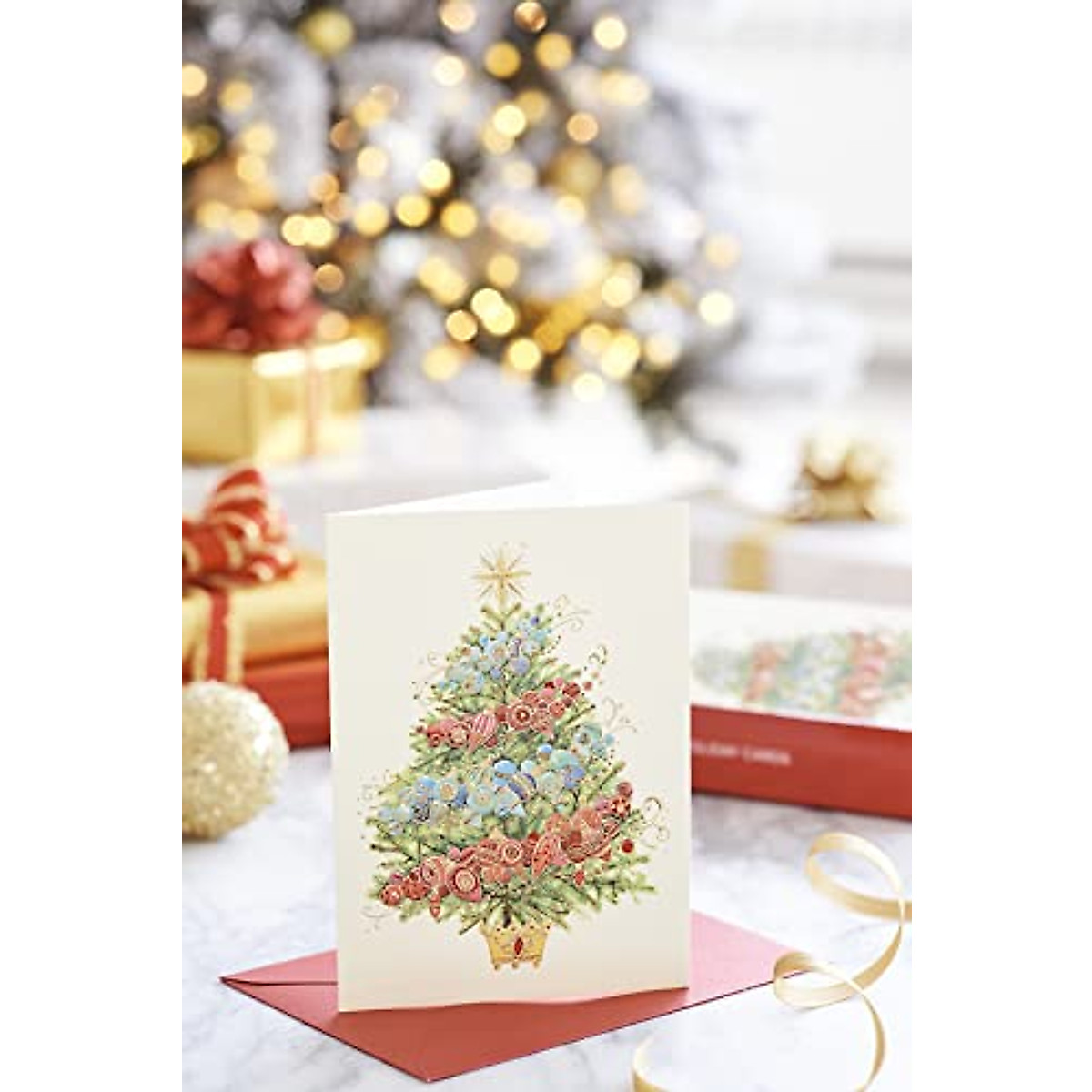 Papyrus Christmas Cards Boxed with Envelopes, May Peace and Happiness Be Yours, Christmas Tree (12-Count)