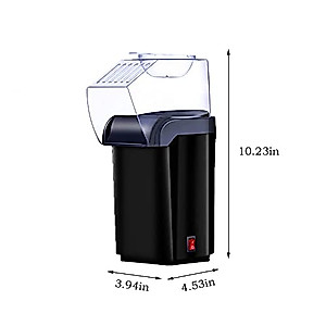 Hot Air Popcorn Popcorn Maker, Electric Popcorn Maker with Measuring Spoon Free Small Popcorn Maker No Oil Fast Air Popped Popcorn Maker for Watching Party Movies & Football Match (Black)