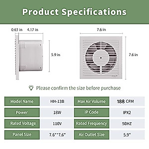 Hehou Bathroom Exhaust Fan 5.9 inch 188 CFM Spuer Quiet White Extractor Fan,Powerful Ceiling or Wall-Mount Ventilation Fan for Bathroom Bedroom Garage Office