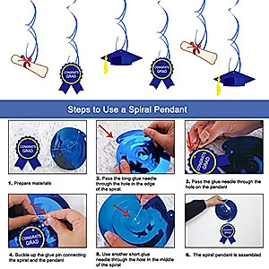 Graduation Decorations, 2023 Grad Party Supplies Blue Yellow CONGRATS GRAD Banner Hanging Swirls Tissue Pom Poms Cupcake Toppers Party Balloons for School Celebration Grad Photo Booth Props