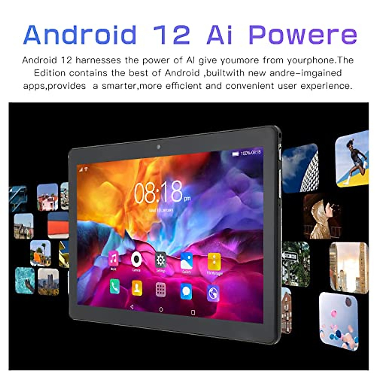 PUSOKEI 10.1in Tablet for Android 12,6GB RAM 128GB ROM,2.4G 5G Dual Band WiFi,Front 200W Rear 500W Dual Camera,1960x1080 IPS Display,MT6592 10 Core CPU,8800mAh(#2)