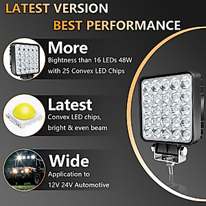 SAN YOUNG LED Work Lights for Truck Tractor, 4 Inch Square LED Light Pods 75W 7000lm Cube Waterproof LED Off-Road Light Bar for Car Boat ATV UTV RV Golf Cart Lawn Mower 12V 24V, 10Pack