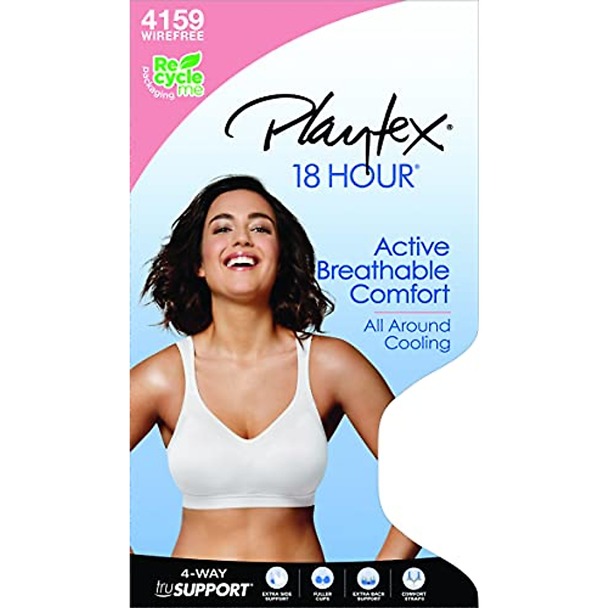 PLAYTEX Womens 18 Hour Wireless Seamless Full-coverage T-shirt With Smoothing Support, Us4159 Bras, Real Black, 38DD US