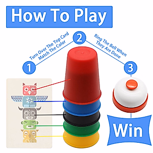 Vinciph Quick Cups Games for Kids Intellectual Flying Stack Cups,Stacking Cups Games Parent-Child Interactive Game with 24 Picture Cards, 30 Cups