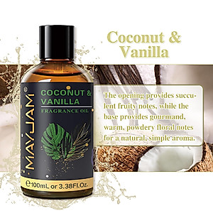 MAYJAM 100ML/3.38FL.OZ Coconut & Vanilla Fragrance Oils with Glass Dropper, Essential Oils for Diffusers for Home, Long Lasting Scented Oils for Diffusers Soap Candle Making